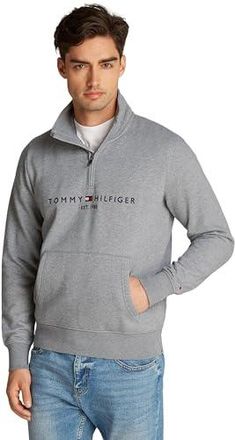 Tommy Hilfiger Homme Sweat avec Fermeture &Eacute;clair Zipp&eacute; Mockneck Demi-Fermeture &Eacute;clair, Gris (Medium Grey Heather), 3XL