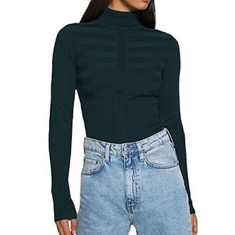 Morgan Femme Pull Manche Longue Col Roulé Mentos Sweater, Vert Sapin, S EU