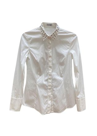 Brunello Cucinelli Studded Collar White Cotton Shirt Size S