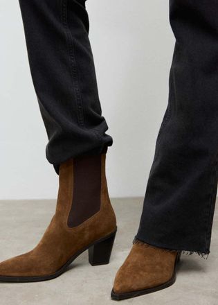 Mango Bottines en daim bout empi&egrave;cements tabac - Femme - 35 - MANGO