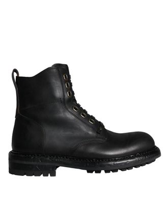 Dolce & Gabbana Lace-Up Calf Leather Boot - Black