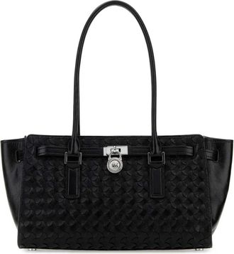 Michael Kors Femme, Sacs, Noir, Taille: ONE Size Hamilton Moderne Small Woven Leather Satchel