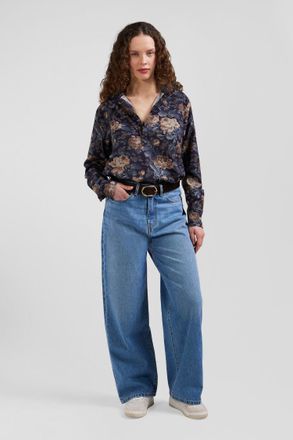 Eden Park Chemise En Flanelle De Coton Bleu Marine Imprim&eacute; Floral Coupe Relaxed