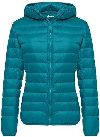 Wantdo Femme Veste en Duvet Manteau Matelassé à Capuche Léger Compressible Veste Coupe-Vent Isolée de Montagne à Capuche Mince Veste dExtérieur Courte,Bleu T