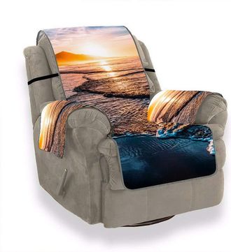 A.Monamour Sofabezug Sofa&uuml;berwurf Sesselschoner Tropischer Strand Ozean Meer Wellen Berge Natur Samt Sesselbezug Sesselhusse Sessel Abdeckung Sesselschutz Stuhl 