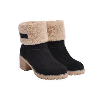 Generic Bottes de neige dhiver pour femme, à talon épais et à la cheville, chaudes et imperméables, en faux daim, chaussures décontractées confortables pour l