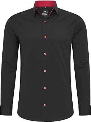Rusty Neal Chemise pour homme - Coupe ajustée - Manches longues - Stretch - Gris - Col Kent - Chemise daffaires - Chemise de loisirs - Taille M, noir/rouge, L