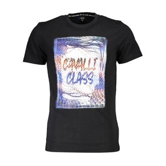 Cavalli Homme, Tops, Noir, Taille: XL T-shirt en Coton avec Impression Logo pour Homme