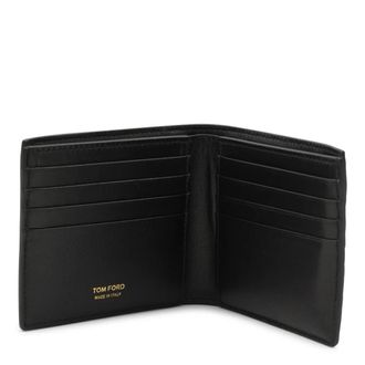 Tom Ford Portemonnaies - Textured Bifold Wallet With Gold Embossed Logo - Gr. unisize - in Schwarz - f&uuml;r Damen