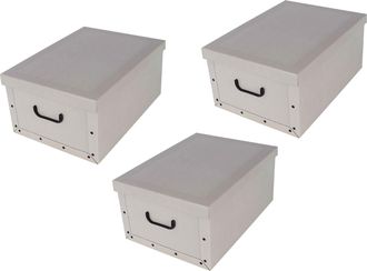 Kreher 3 Stück XXL Dekokarton in moderner Trendfarbe Classic Beige mit dezenten Streifen. Praktisch und edel für Haushalt, Büro oder zum Verschenken! Mit Gri
