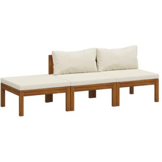vidaXL 3-tlg. Garten-Lounge-Set mit Creme Kissen Massivholz Akazie Vidaxl