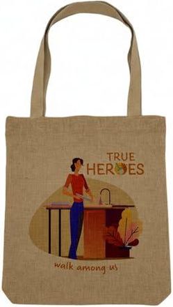 Fabulous Sac Shopping Tote Bag Aspect Lin - True Heroes - Housewife Mom Sac de Courses Toile Epaisse 360g Beige Naturel Cabas Port&eacute; Epaule Solide Imprim&eacute; en Fr