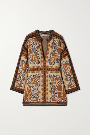 Valentino Garavani Mini-robe En Mailles Jacquard M&eacute;tallis&eacute;es &Agrave; Finitions En Crochet - Marron