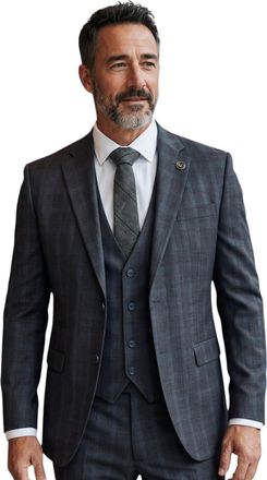 TruClothing Dreiteiliger Herrenanzug im Prince-of-Wales-Stil, Anthrazit, taillierte Passform - IM31
