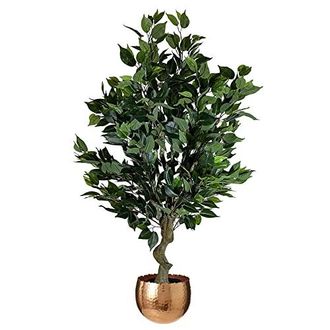 Leaf K&uuml;nstlicher Baum im Topf, gemischte Materialien, 100 cm, Busch-Ficus-Kupfer-Kurve