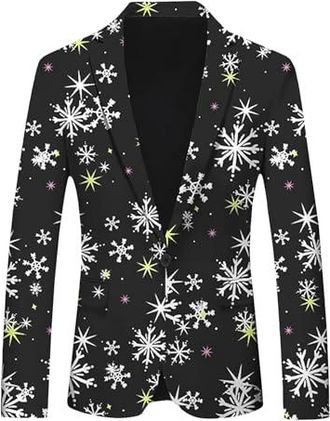 Generic Blazer de Noël formel pour homme, motif flocon de neige imprimé en 3D, veste de style smoking noir pour fêtes de Noël, mariages et célébrations dhiver