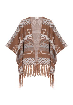 Usha Poncho Damen Kamel Mehrfarbig