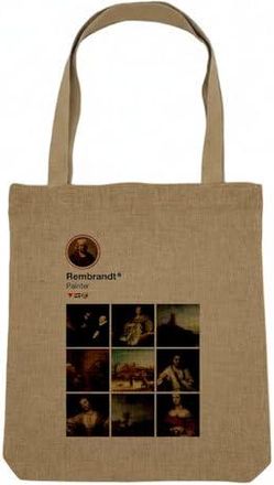 Fabulous Sac Shopping Tote Bag Aspect Lin - Rembrandt R&eacute;seaux Sociaux Peinture Peintre - Sac de Courses Toile Epaisse 360g Beige Naturel Cabas Port&eacute; Epaule Sol
