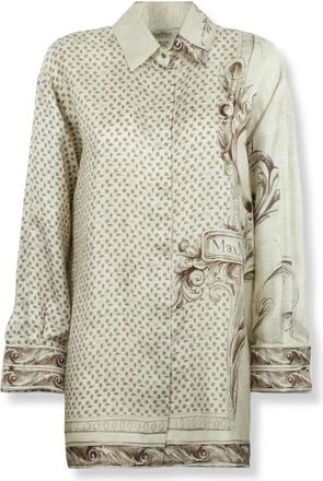 Max Mara Femme, Blouses et Chemises, Beige, Taille: 36 FR Chemise en Twill de Soie Imprim&eacute;e