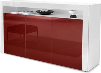 Vladon Sideboard Valencia, Made in Germany, Kommode mit 3 T&uuml;ren und 1 offenem Fach, Wei&szlig; matt/Bordeaux Hochglanz/Wei&szlig; Hochglanz (155 x 92 x 40 cm)
