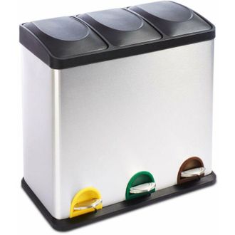 Casa Pura Casa Pura - Poubelle tri s&eacute;lectif Brandon, Poubelle tri s&eacute;lectif &agrave; p&eacute;dale, Acier inoxydable, 3 bacs, 54 Litres