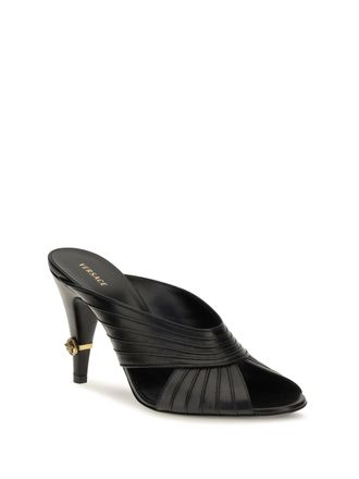 Versace Womens Gianni Nappa Leather Mules Black-Gold Sandal Black/gold
