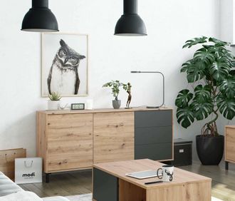 Dmora Concord-Sideboard, Wohnzimmer-Buffet, TV-Schrank, Wohnzimmer-Kleiderschrank, modernes Sideboard mit 2 Türen und 3 Schubladen, 154 x 41 x 74 cm, geknot