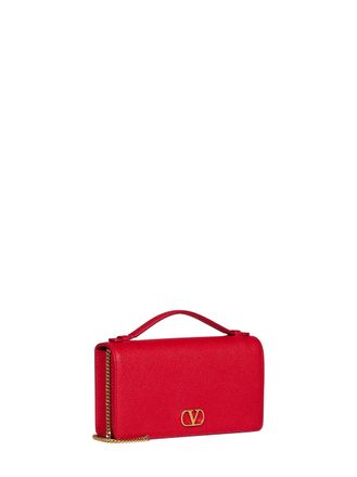 Valentino Garavani Womens Wallet On Chain Vlogo Signature Red Calf Leather Handbags Hand Bags