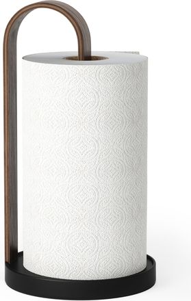 Umbra Bellwood K&uuml;chenrollenhalter stehend - K&uuml;chenpapierhalter mit stabilem Metallfu&szlig; und Echtholzst&auml;nder, Schwarz/Walnuss
