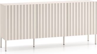 Selsey Kommode Aufbewahrungsschrank 3 T&uuml;ren Schrank Soft Close Mit Gerillten Fronten 170 cm Hellbeige Derriva