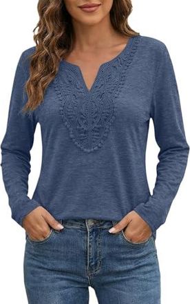 Generic Robe boh&egrave;me 2026 pour femme, style boh&egrave;me, chemise &agrave; manches longues avec col &eacute;l&eacute;gant, chemisier fluide et d&eacute;contract&eacute;, tunique pour tous les jours, b