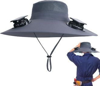 Generico Chapeau avec ventilateur solaire - chapeau de ventilation solaire - large bord imperméable rechargeable USB respirant pour le jardin de golf chaud, gr