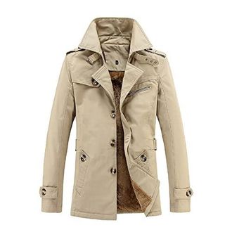 Generic Manteau dautomne et dhiver pour hommes, veste &agrave; boutons rabattables de couleur unie, veste chaude &agrave; manches longues, kaki, XXL