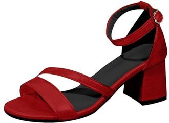 Generic Sandales &Agrave; Talons Hauts Femme &Eacute;t&eacute; Elegant Boucle Talon &Eacute;pais Bout Ouvert Escarpins Tendance L&eacute;g&egrave;res Talons Chaussures Robe De Mari&eacute;e Banquet (Red, 35)