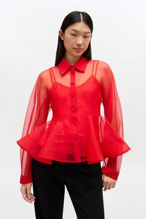 Ganni Chemise p&eacute;plum rouge en organza - Taille 42 - Pour Femme