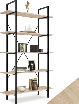 TecTake B&uuml;cherregal mit 5 Ebenen, stabiles Standregal, Industrial Design, schwarzer Metallrahmen, Vintage Regal aus Holz, 106 x 34,5 x 179,5 cm (Industrial Ho