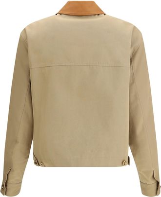 Versace Contrast Leather Collar Cotton Jacket - Beige