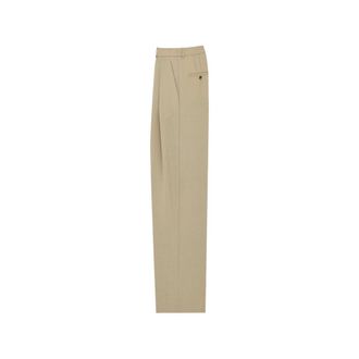 Saint Laurent Womens Tailored Pleated Trousers Beige Neutrals Wool