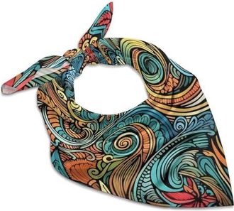 Generic Écharpe carrée en soie carrée ethnique avec motif floral - Écharpe mandara pour cheveux - Respirant - Cadeau pour femme et homme, multicolore, 46x46cm