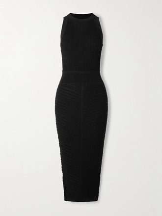 Balmain Neckholder-midikleid Aus Rippstrick Mit Cut-outs - Schwarz
