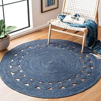 Safavieh Tapis en Fibres Naturelles Salon, Salle à Manger, Chambre à Coucher - Natural Fiber Collection, Tapis à Poil Court, Bleu Marine, 122 x 122 cm