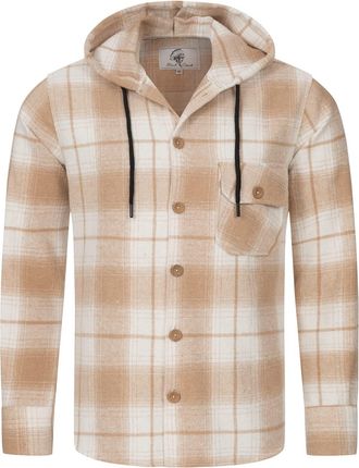 Rock Creek Herren Hemd Kariert Kapuzenhemd Karohemd Herrenhemd Flanell Hemden Holzf&auml;llerhemd &Uuml;bergangsjacke Langarm Kariert Winter H-326 Beige 5XL