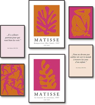 Artland Premium Poster Set 6tlg. 4x30x40 / 2x45x60 OHNE RAHMEN aesthetic room decor Abstrakt dopamin deko pink orange Matisse Collage U5OH