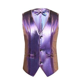 Generic Gilet brillant &agrave; col en V pour homme, gilet &agrave; simple boutonnage brillant, tendance, coupe ajust&eacute;e, haut de gamme et luxueux, gilet l&eacute;ger unique confor