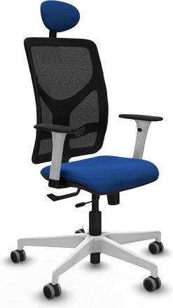 Piqueras y Crespo B&uuml;rostuhl mit wei&szlig;en und schwarzen Armlehnen, h&ouml;henverstellbare Lendenwirbelst&uuml;tze und festes Kopfteil, ausgestattet mit Syncro/Traslack. Schwarz/Blau