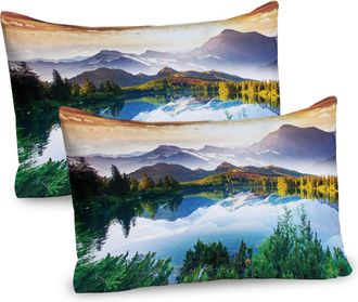 Abakuhaus Natur Kissenbezug Packung mit 2, Fantasievolle Alpenlandschaft Reflektion Von Himmel &uuml;ber dem Meer als Digitaldruck, Dekorativer Standard Gedruckter K