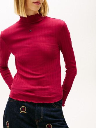 Tommy Jeans Langarmshirt TJW SLIM RIB LETTUCE EDGE LS in gerippter Struktur