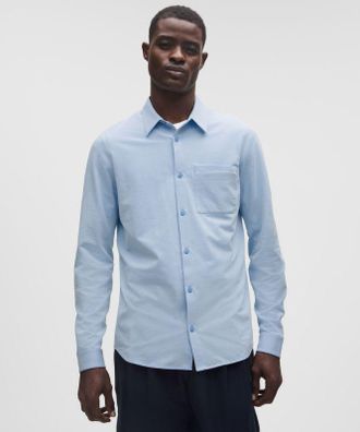 lululemon Chemise manches longues Commission Oxford pour Hommes - Blanc/Blue - Taille XL