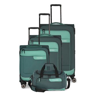 Travelite 4-Rad Koffer Set Weichschale aus recyceltem Material, Gr&ouml;&szlig;en L/M/S + Reisetasche, Gep&auml;ck Serie VIIA: Trolley Set mit Handgep&auml;ck im IATA Bordgep&auml;ck Ma&szlig;