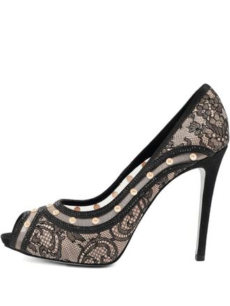 Rene Caovilla escarpins en dentelle &agrave; perles artificielles 120 mm - Tons neutres